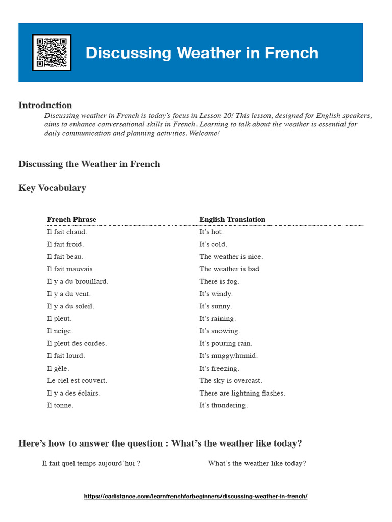 Lesson 22 - Discussing Weather in French | Download Free PDF | Ciel ...