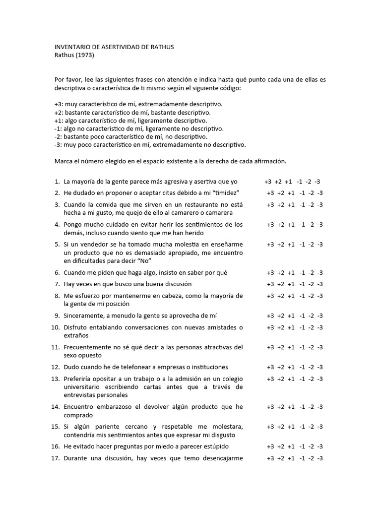 Asertivdad de Rathus | PDF