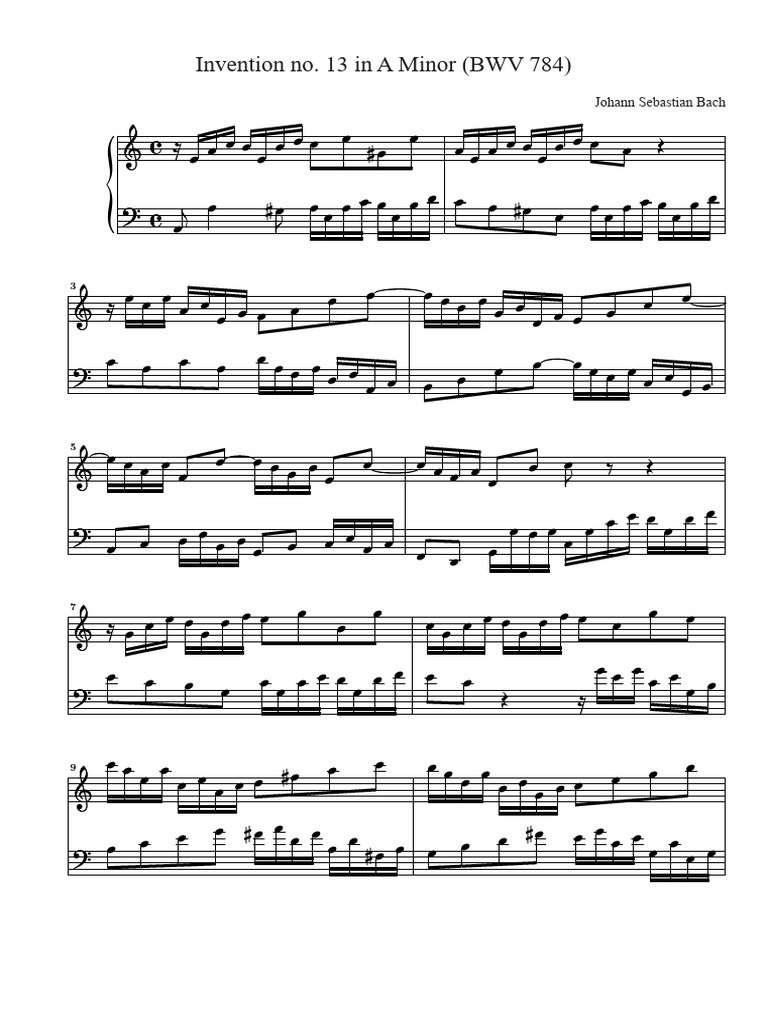 Invention No 13 in A Minor (BWV 784) JS Bach | PDF | Bach Werke ...