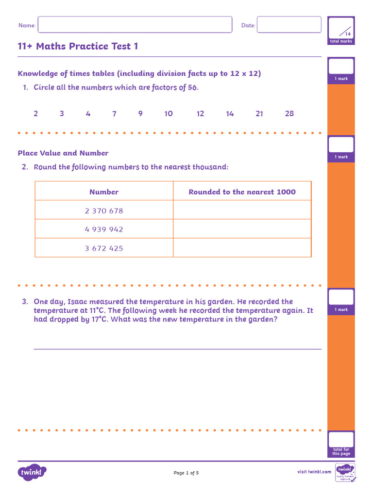 11+ Maths Practice Test 1 | PDF | Numbers | Mathematics