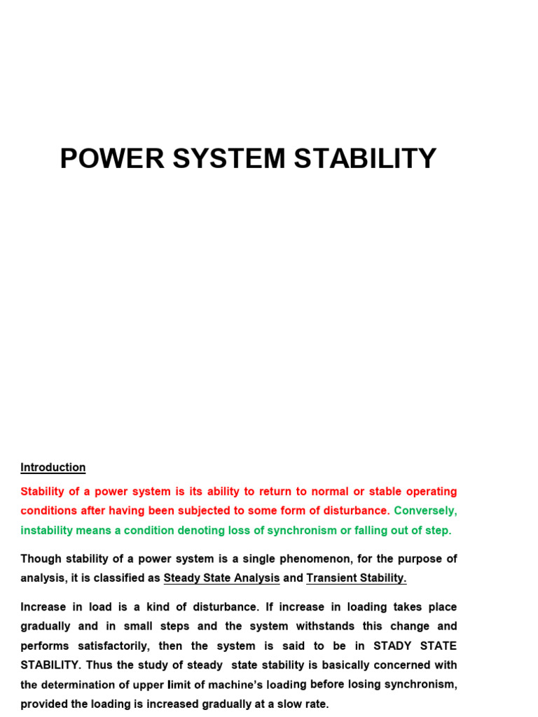 Power System Stability | PDF | Steady State | Motion (Physics)