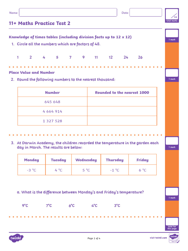 11+ Maths Practice Test 2 | PDF | Ratio | Mathematics