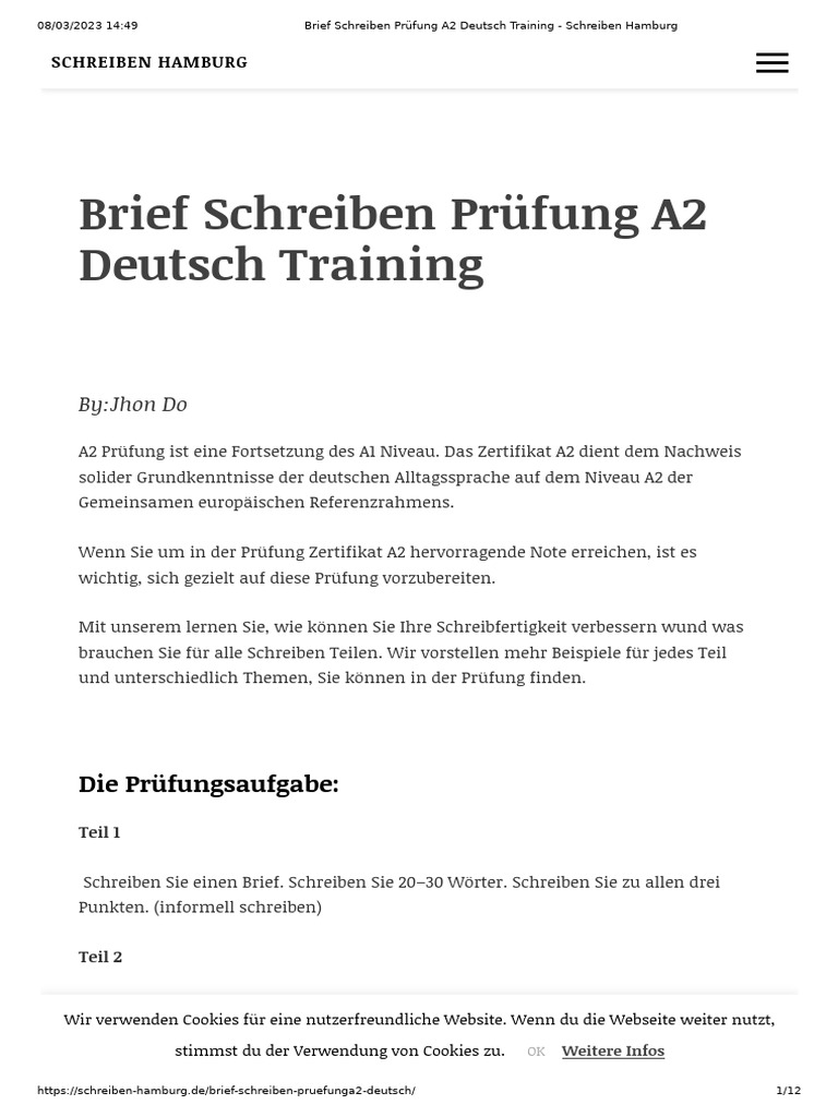Brief Schreiben Brief Schreiben Deutsch A2 🇩🇪... Einfach