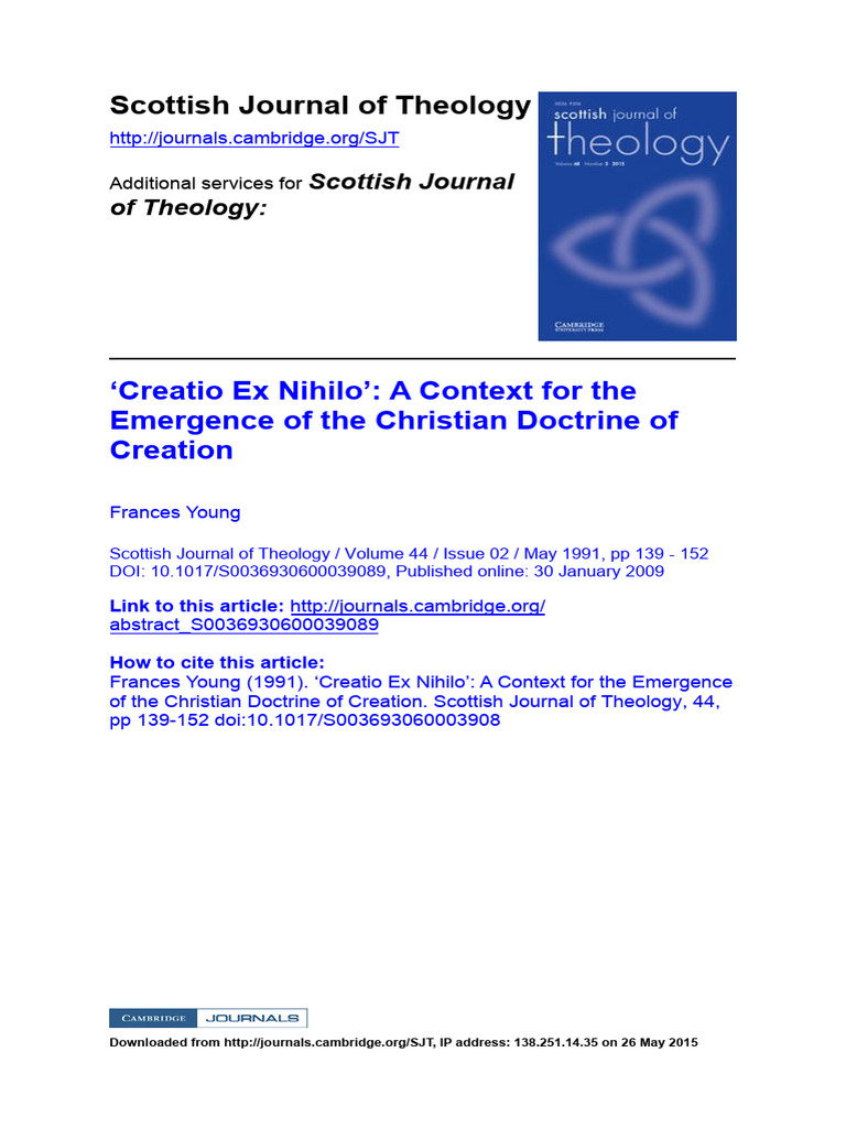 Creatio Ex Nihilo A Context For The Emergence of The Christian Doctrine ...