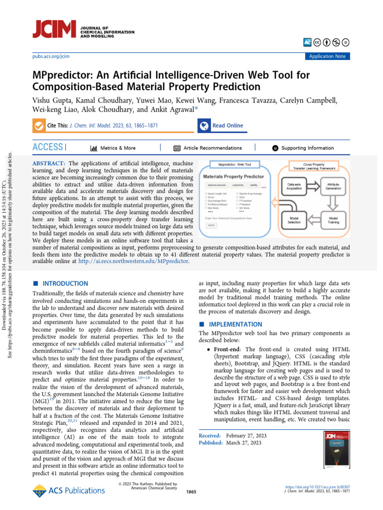 Gupta Et Al 2023 Mppredictor An Artificial Intelligence Driven Web Tool For Composition Based ...