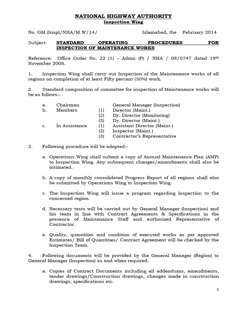 Standard Maintenance Operation Procedure Nha | PDF | Road | Road Surface