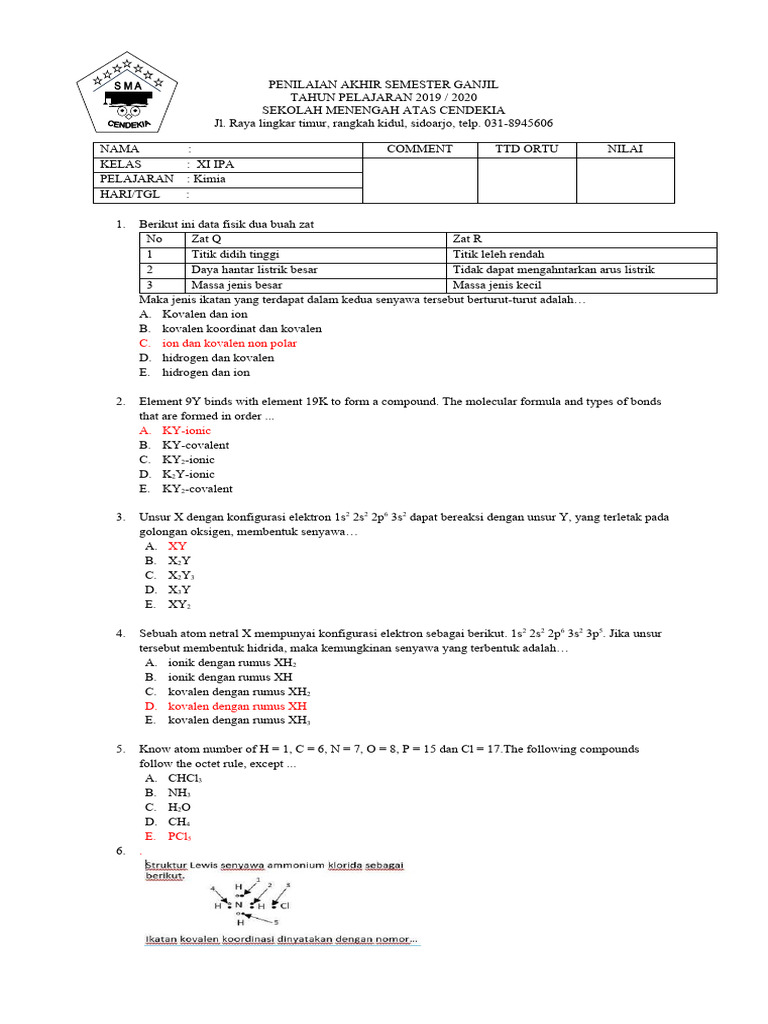 Soal Pts Genap Kimia X | PDF
