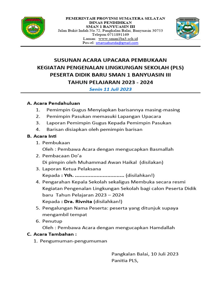 Susunan Acara Pembukaan Dan Penutupan MPLS | PDF