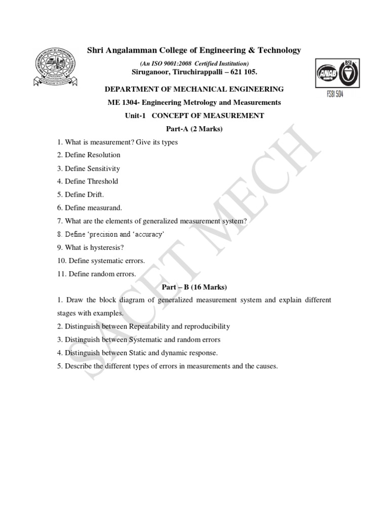 ME Engg. Metrology & Measurements | PDF | Gear | Interferometry
