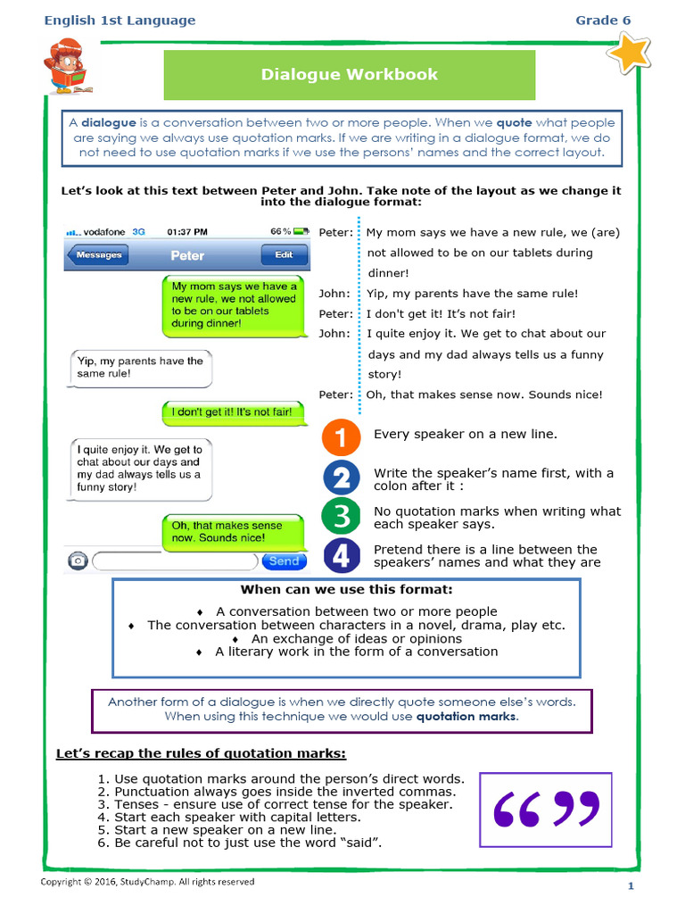 Grade 6 Dialogue Writing Guide | PDF | Quotation Mark | Writing