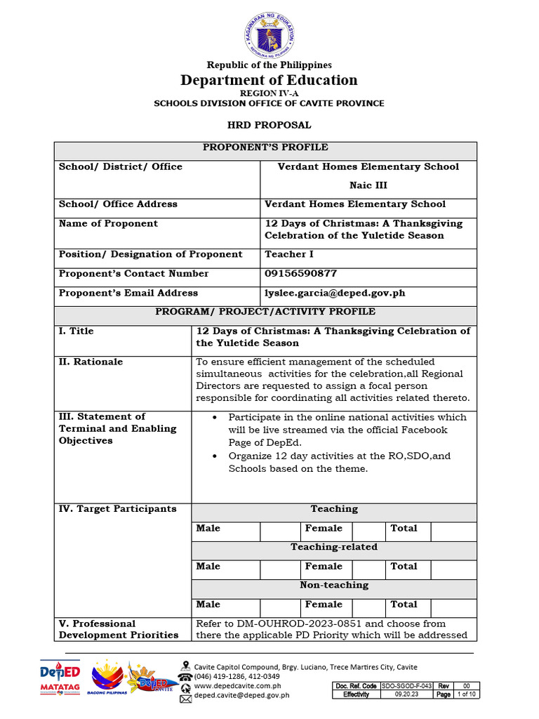 Coded Sdo Sgod F 043 HRD Proposal | PDF | Personal Computers