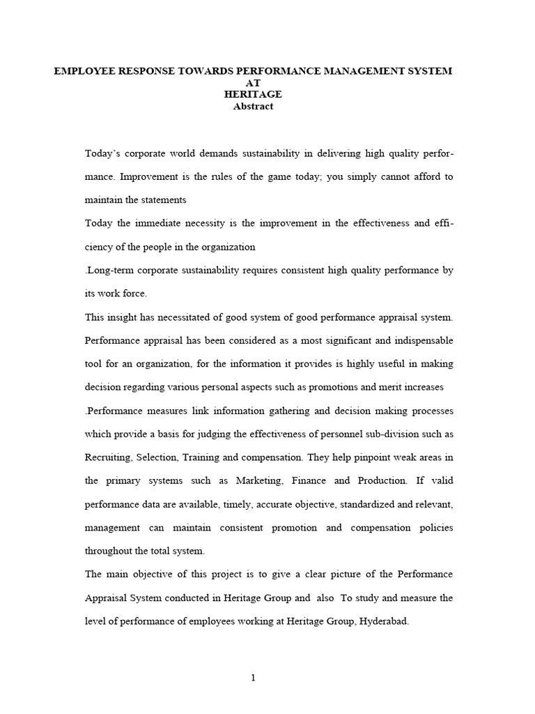 EMPLOYEE RESPONSE TOWARDS PERFORMANCE MANAGEMENT SYSTEM-Heritage | PDF ...
