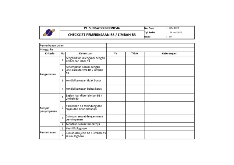 Checklist Pemeriksaan B3 Atau Limbah B3 | PDF