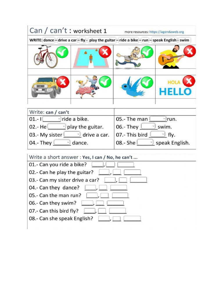 Quiz of Can and Can't | PDF