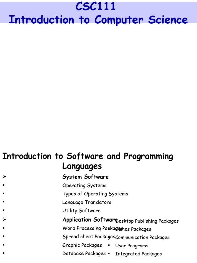CSC 111 - (4) Introduction To Software and Programming Languages 1-1 ... CSC 111 - (4) Introduction To Software and Programming Languages 1-1 ...