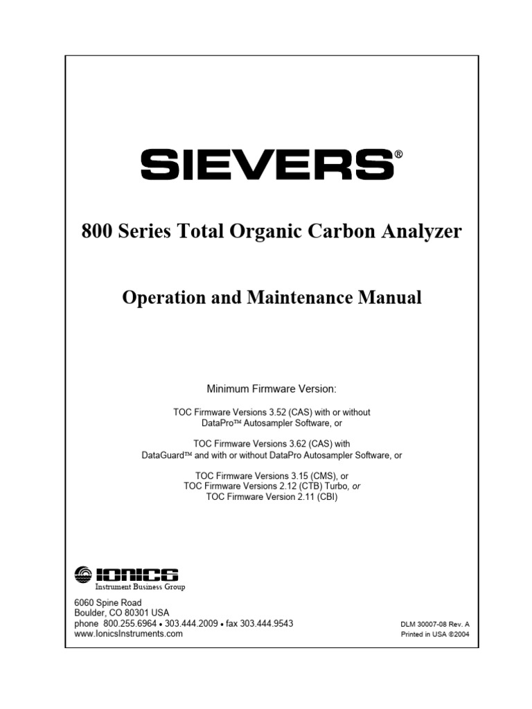 Sievers 800 TOC Analyzer | PDF | Total Organic Carbon | Physical Sciences