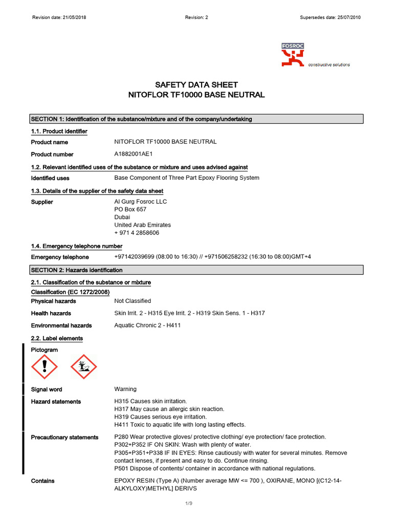 Nitoflor Tf10000 Sds Pdf Carbon Dioxide Chemical Reactions