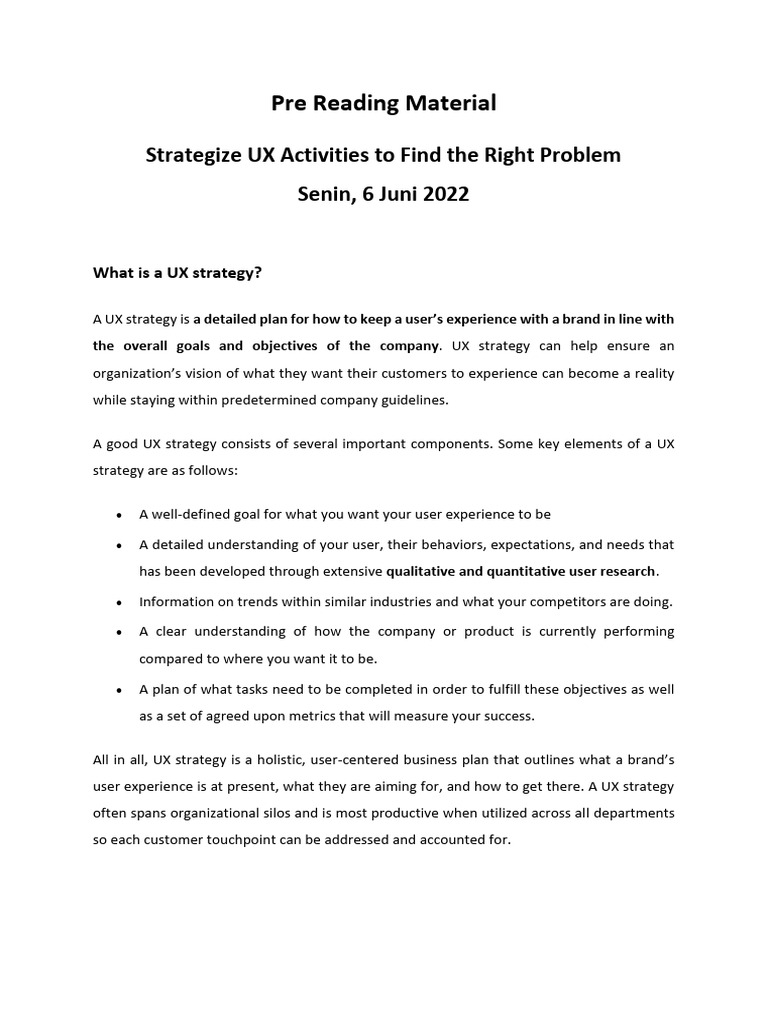 6 Juni 2022 Pre Reading Material Strategize UX Activities To Find The ...
