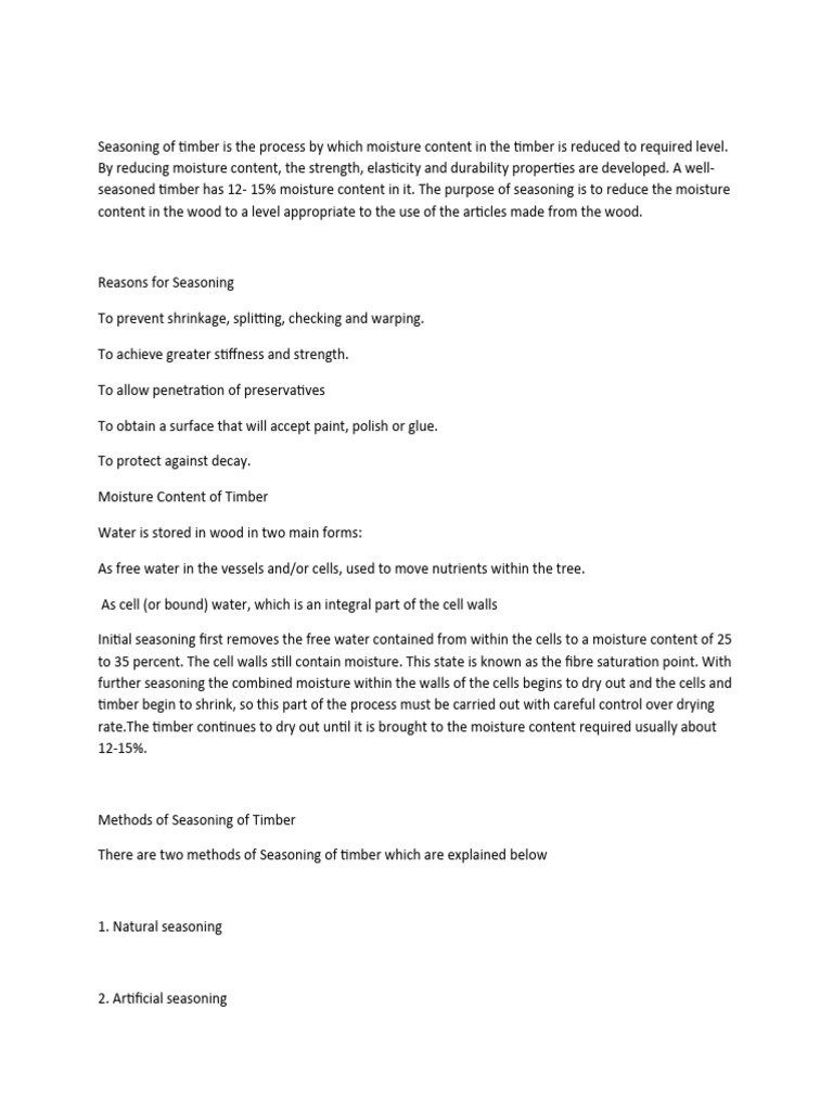 Timber Seasoning Methods & Benefits | PDF | Lumber | Secondary Sector Of The Economy