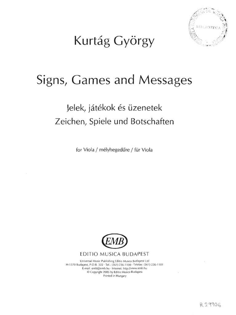 KURTÁG - Signs, Games and Messages - Viola | PDF