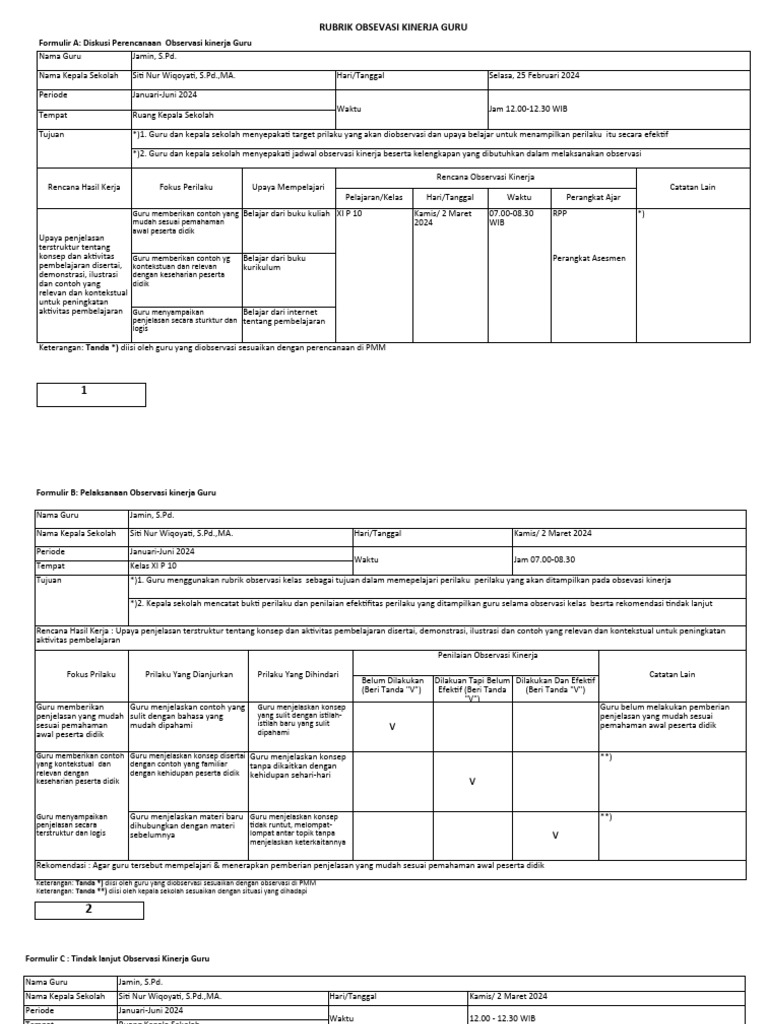Contoh Formulir Observasi Kelas | PDF