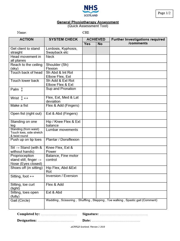 MSK Quick Physiotherapy Assessment | Download Free PDF | Anatomical ...