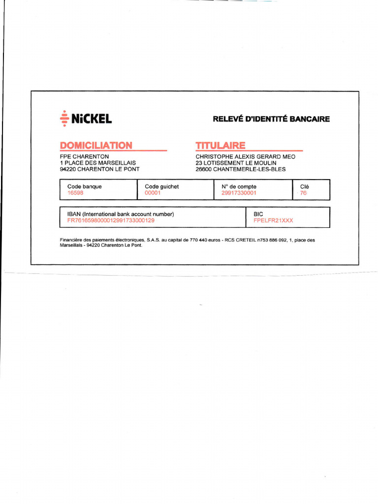 RIB et IBAN Compte Nickel | PDF