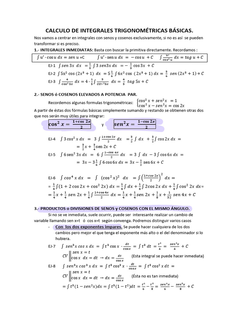 INTEGRALES-TRIGONOMÉTRICAS | PDF | Integral | Funciones trigonométricas