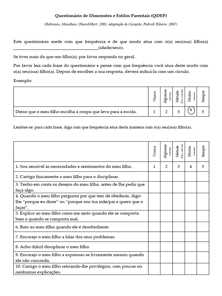 QDEP Dimensoes Estilos Parentais | PDF