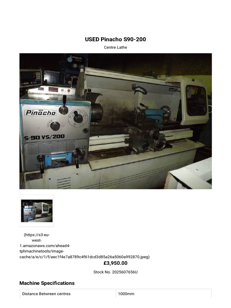 USED Pinacho S90-200 Centre Lathe - TPH Machine Tools | PDF