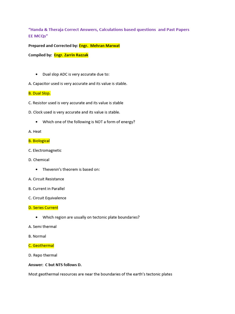 Correct Ans & Past Paper EE MCQS | PDF | Diode | Electric Motor