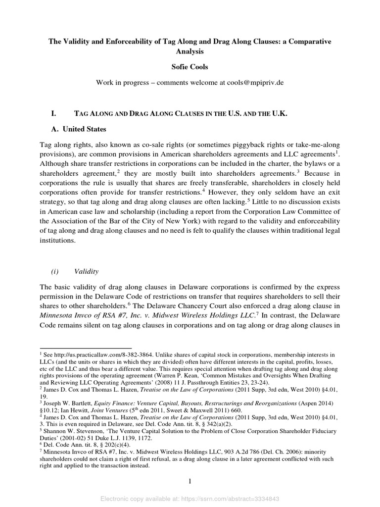 Tag Along Drag Along | PDF | Limited Liability Company | Corporations