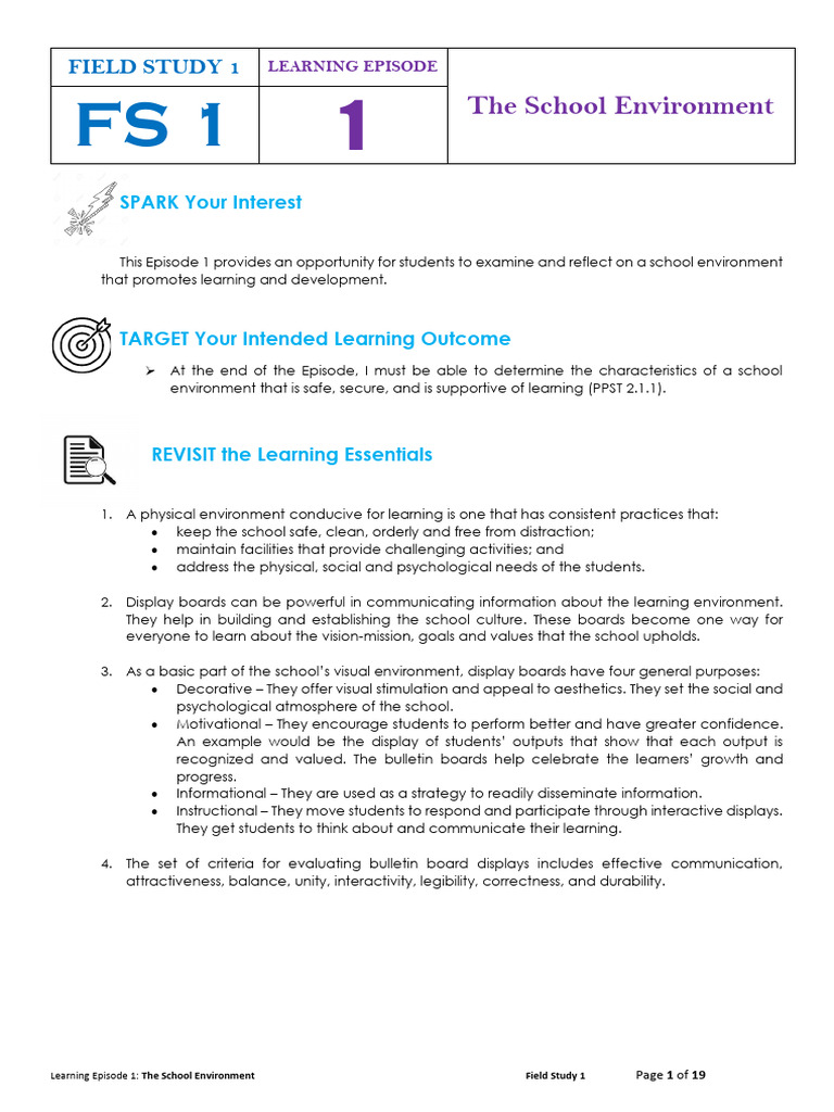 Learning Episode 1 | PDF | Classroom | Learning