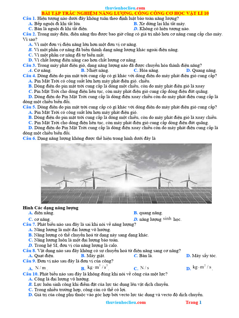 Trac Nghiem Nang Luong Cong Co Hoc Vat Li 10 | PDF