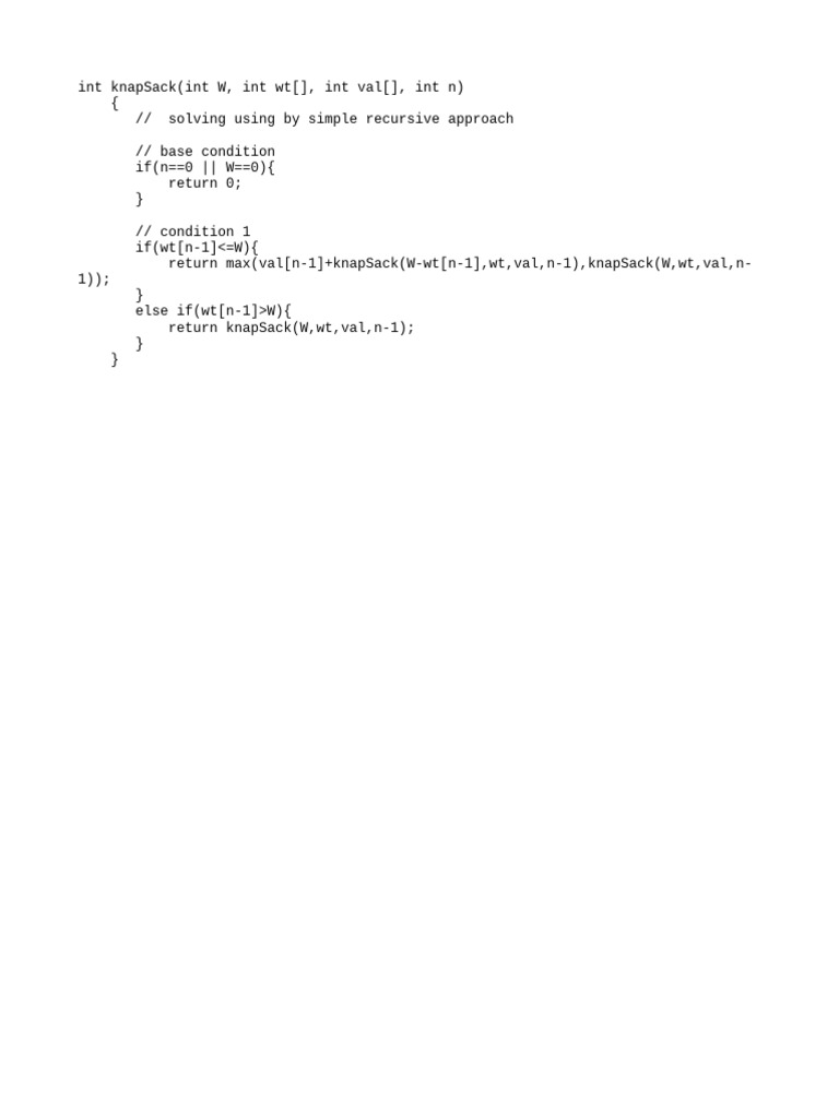 0 1 Knapsack Problem Using Recursive Approach Pdf 