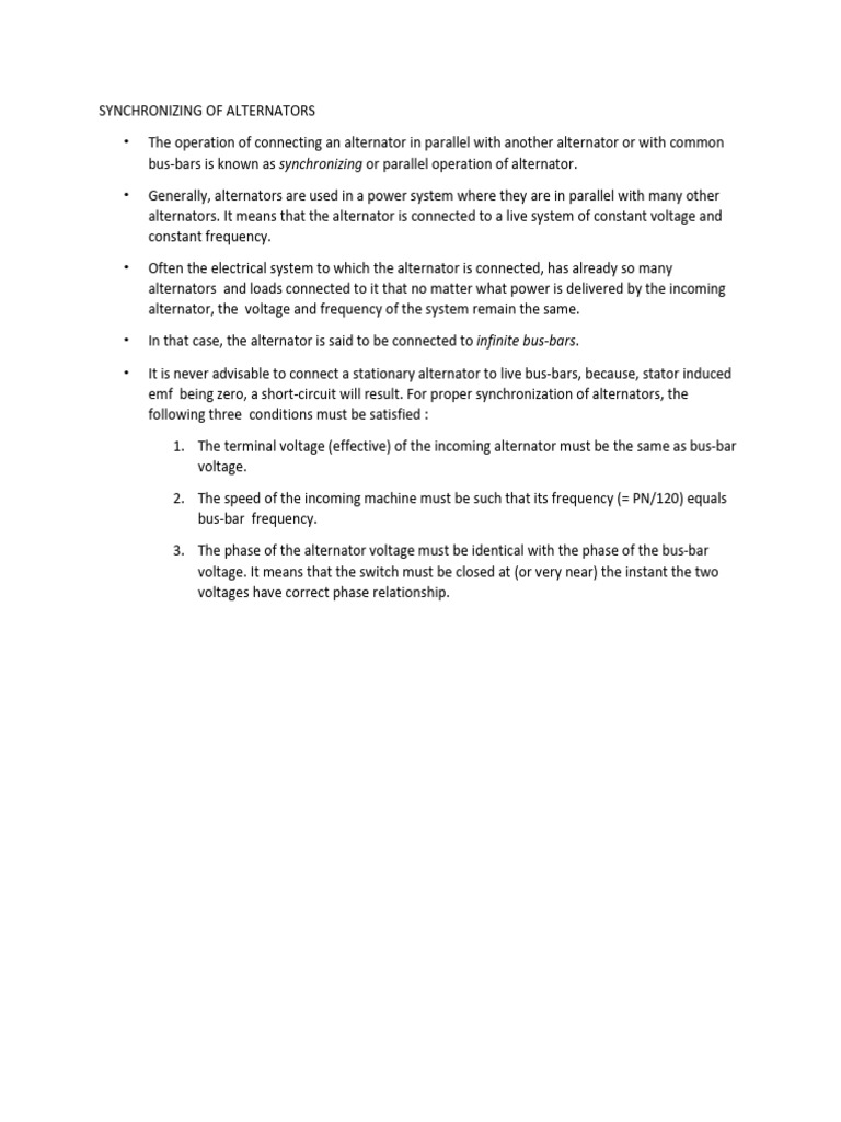 Synchronization Methods for Alternators | PDF | Electric Generator ...