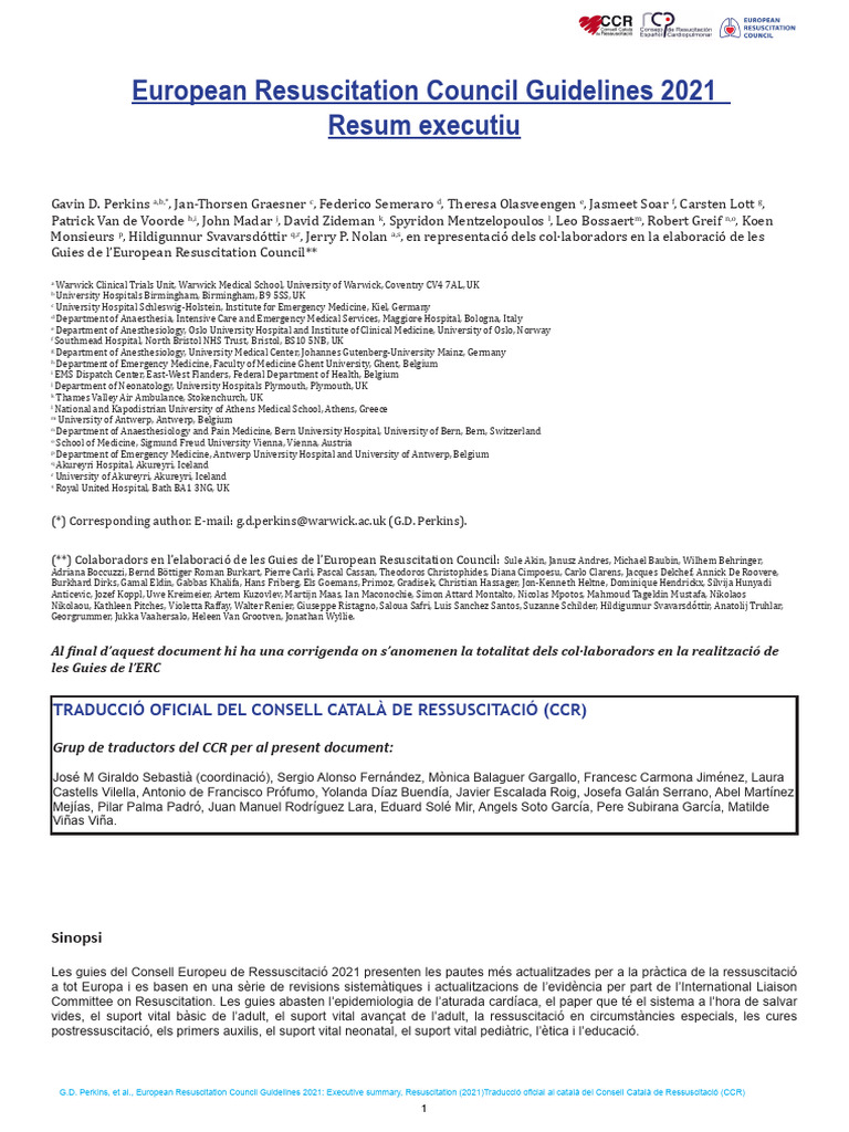 ERC Guidelines 2021 Executive Summary | PDF | Medicine | Clinical Medicine