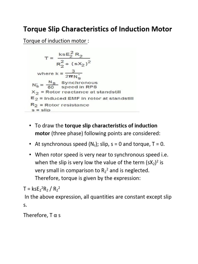 Torque Slip Characteristics of Induction Motor | PDF | Electric Motor ...