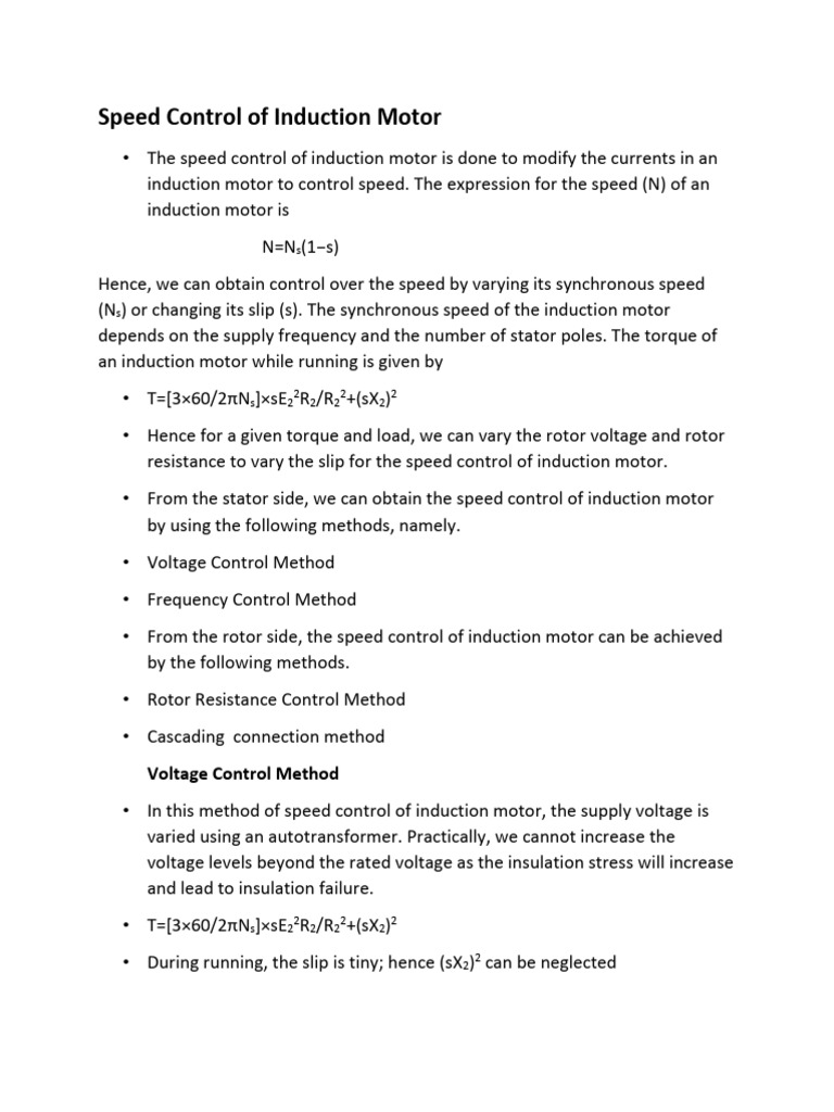 Speed Control of Induction Motor | PDF | Electric Motor | Electrical ...