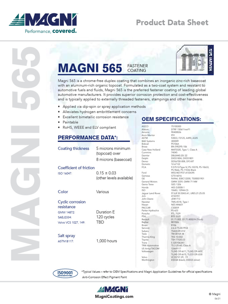 Magni-565-Product-Data-Sheet- COF | PDF | Automotive Industry | Vehicle ...