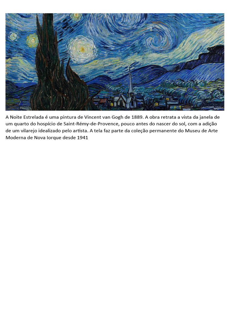 A Noite Estrelada É Uma Pintura de Vincent Van Gogh de 1889 | PDF