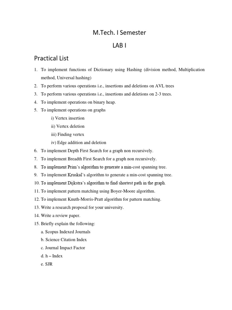 Mtech 1 Sem Lab Practical List | Download Free PDF | Combinatorics | Computing