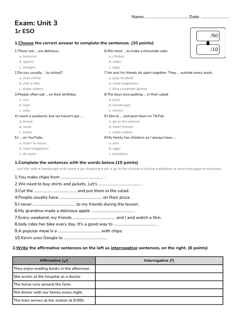 Exam Unit 3 | PDF | Hamburgers | Cuisine