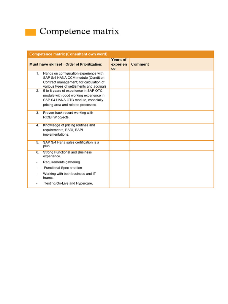 Skills Matrix - SAP CCM | PDF