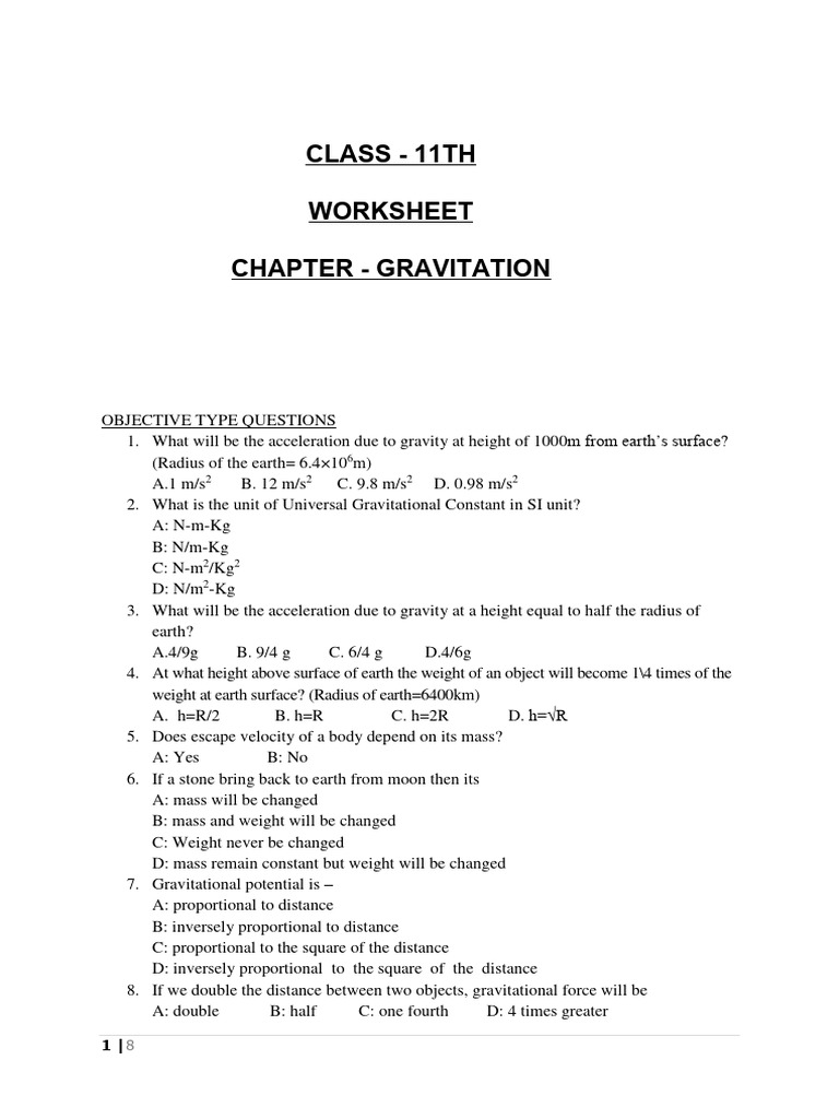 7 Gravitation | PDF | Orbit | Weight