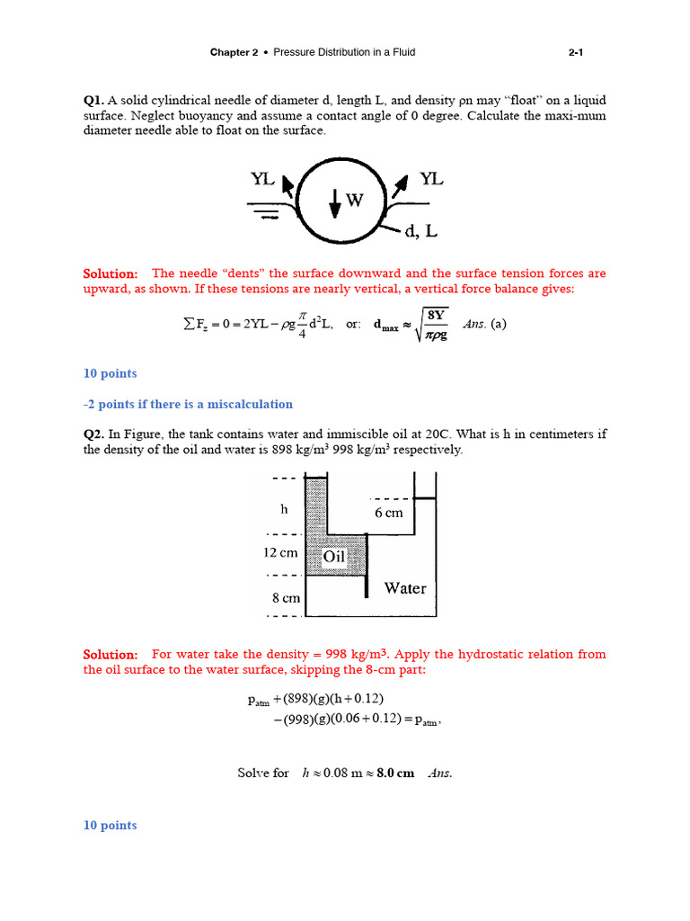 Q1. A solid cylindrical needle of diameter d, length L, and density ρn may "float" on a liquid ...