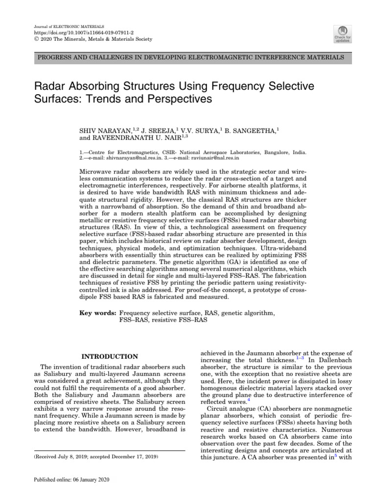 Radar Absorbing Structures Using Frequency Selective Surfaces: Trends ...