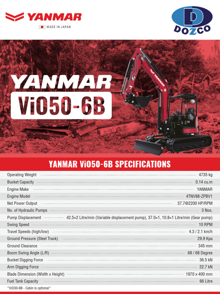 Yanmar ViO50-6B Spec Sheet | PDF | Pump | Vehicles