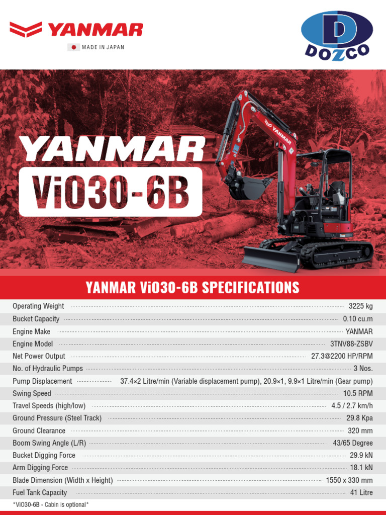 Yanmar ViO30-6B Spec Sheet | PDF | Pump | Vehicles