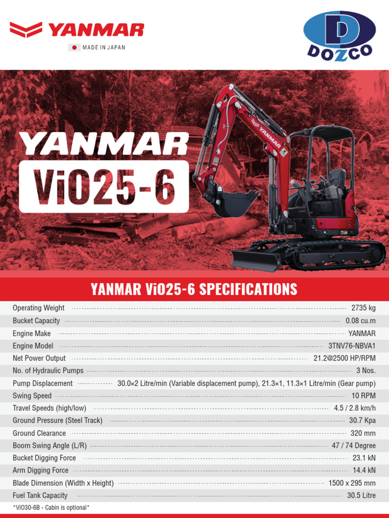 Yanmar ViO25-6 Spec Sheet | PDF | Pump | Machines